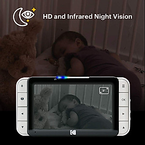 KODAK Cherish C525IR Video Baby Monitor and Mobile App - Remote Tilt, Pan and Zoom, HD Baby Camera, 5” HD Parent Unit, Infrared Night Vision, Camera Battery for Wireless, Long Range and 2-Way Talk