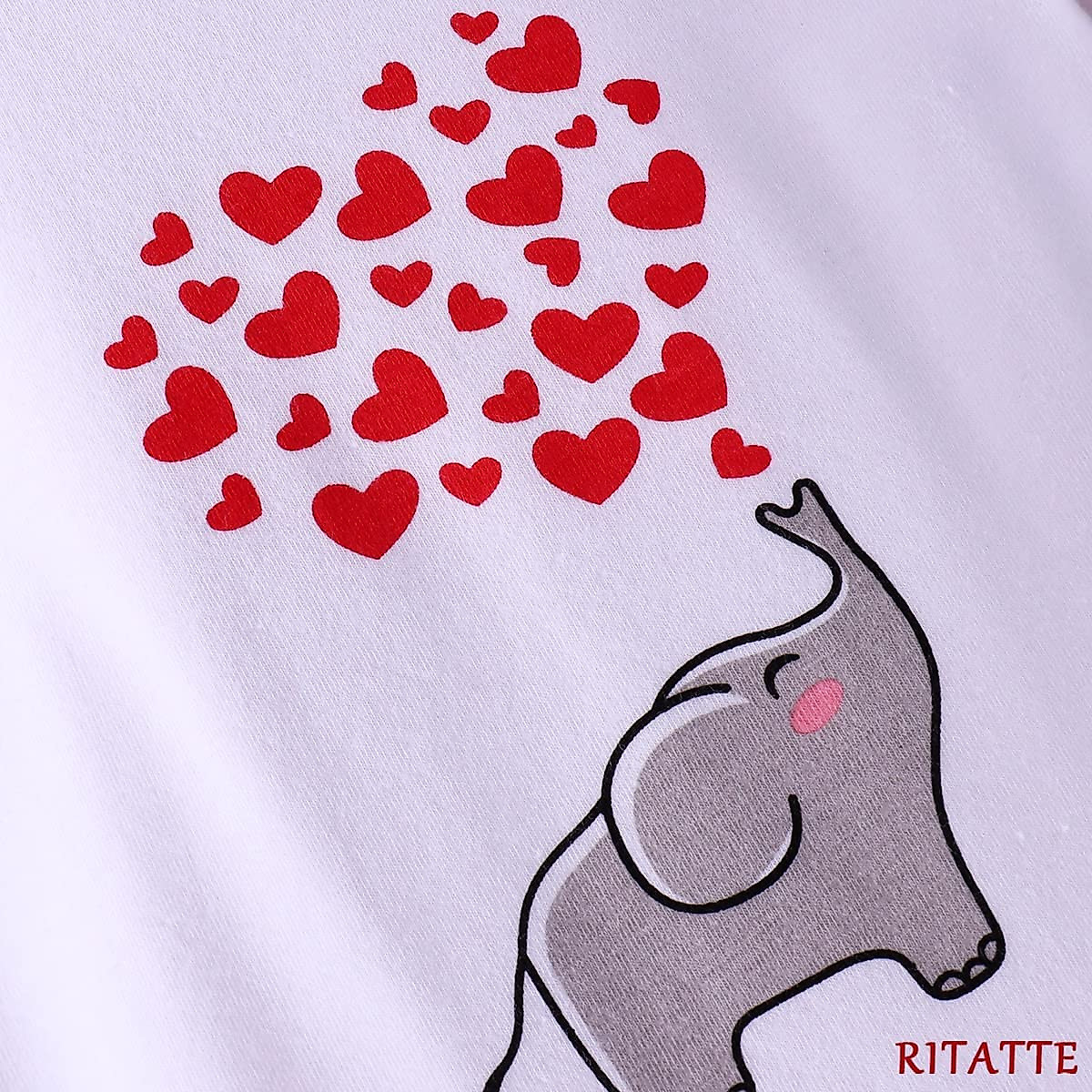 Ritatte Toddler Infant Baby Girl Clothes Outfits Valentine Heart Print Warm Long Sleeve Sweatshirts Pants Set Fall Winter 1-6T (Red-Elephant, 4-5 T)
