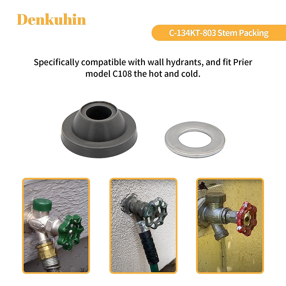 Denkuhin C-134KT-803 Stem Packing Kit Compatible with Wall Hydrant & Prier Model C108 hot and Cold, Replacement for Prier C-134/135/144/154-2 Packs
