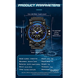 AIMES Mens Watches Sports Outdoor Waterproof Military Watch for Men Tactical Watch Analog Digital Date Alarm Stopwatch Black Blue Multi-Function Tactics Big Face Wristwatch for Men