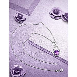 HXZZ Fine Jewelry Birthstone Gifts for Women Natural Gemstone Amethyst Sterling Silver Pendant Necklace Birthday Gift for Wife Mom Her