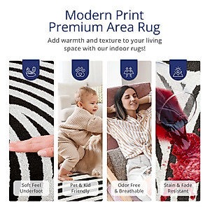 Abani Nomad Cream & Black Area Rug 8' x 10' for Living Room, Bedroom - Black Linear Curves Design - Durable & Easy to Clean