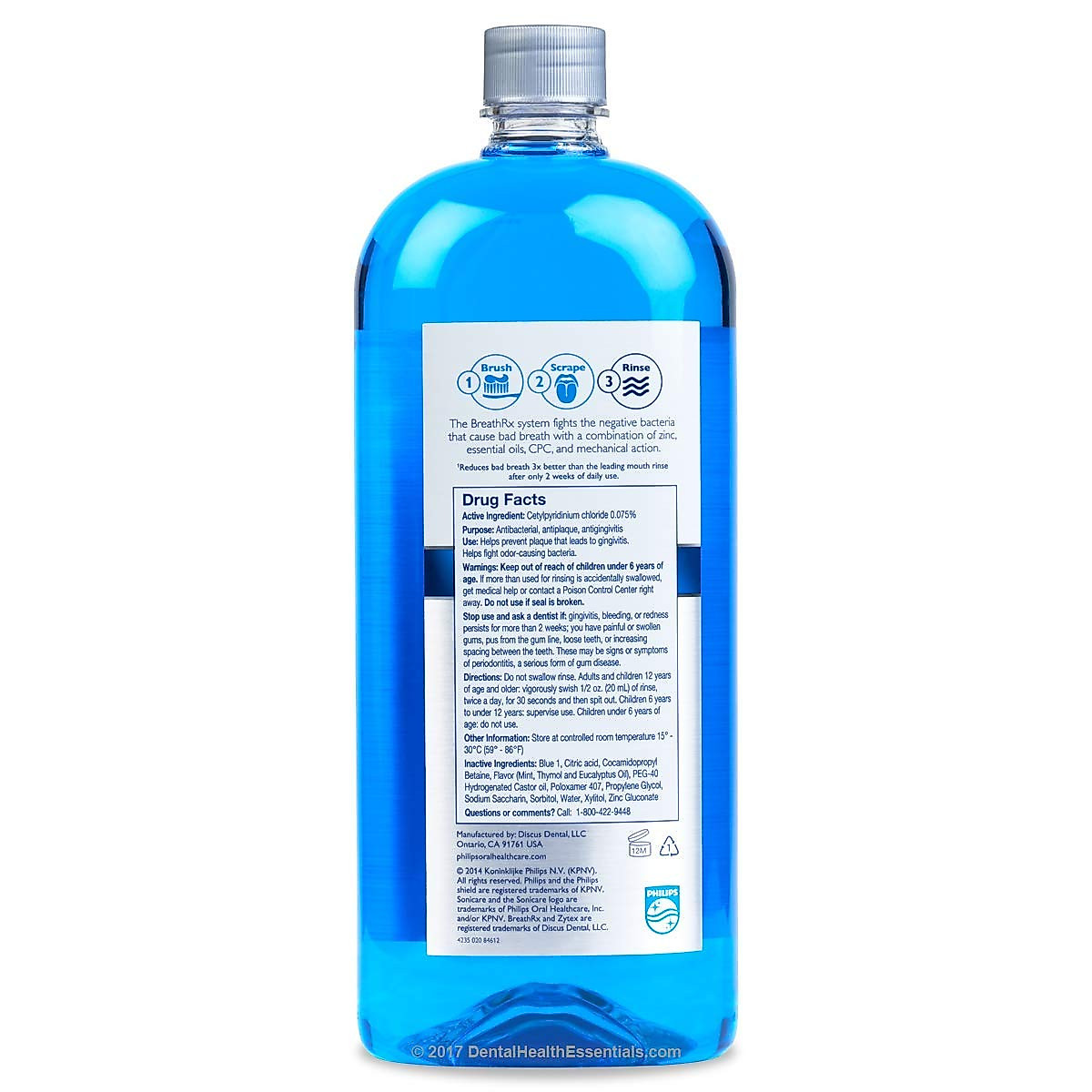 BreathRx Anti-Bacterial Mouth Rinse (33oz Bottle), Large Economy Size.