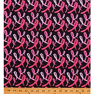 Fields FABRICS Cotton Breast Cancer Pink Ribbons Bows on Black Cancer Awareness Cotton Fabric Print by The Yard (D758.40)
