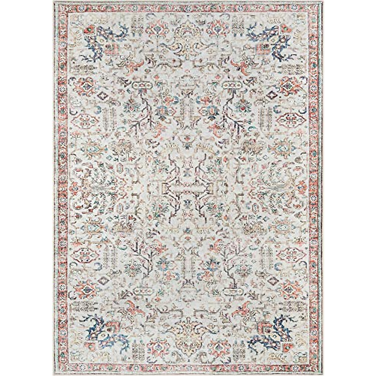 Well Woven Pomona Ivory Machine Washable Vintage Style Updated Classic Distsressed Persian Area Rug (5'3" x 7'3")