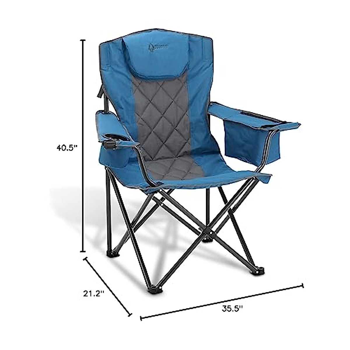 ARROWHEAD OUTDOOR Portable Folding Camping Quad Chair w/ 6-Can Cooler, Cup & Wine Glass Holders, Heavy-Duty Carrying Bag, Padded Armrests, Headrest & Seat, Supports up to 450lbs, USA-Based Support
