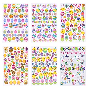 Naler Easter Stickers Sheet Assorted Easter Bunny Stickers for Easter Party Favor DIY Craft Art Making Decoration, 6-Pack, 300+pcs