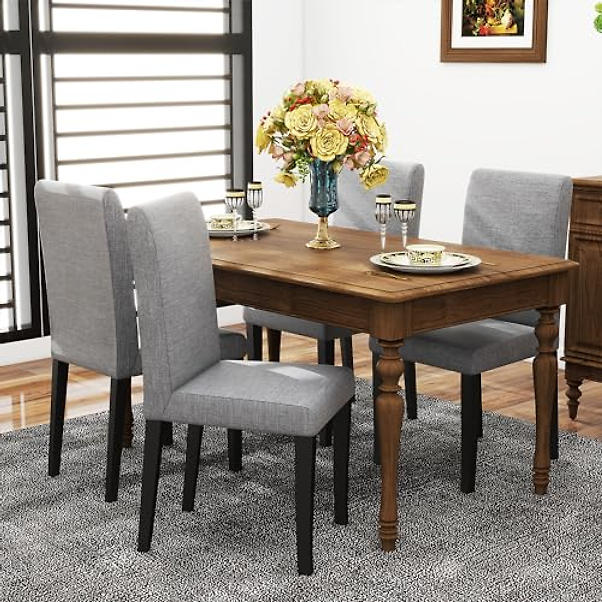 Fangflower Fabric Chair Set of 2 with Solid Wood Legs for Home Pertica, Dining Room, Kitchen, Light Grey, 2-Pcs Set