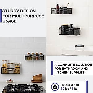 KINCMAX Mesh Shower Caddy (2-Pack), Rustproof Stainless Steel, Adhesive Wall Mount Baskets with Hooks, Mesh Design (Matte Black)