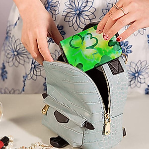 Watercolor Shamrock Clover Seamless Green St. Patrick's DayGrey Credit Card Coin wallet, RFID Blocking Compact Women Leather Card Holder, Key Change Organizer, Zipper Purse Clutch Pouch Pocket