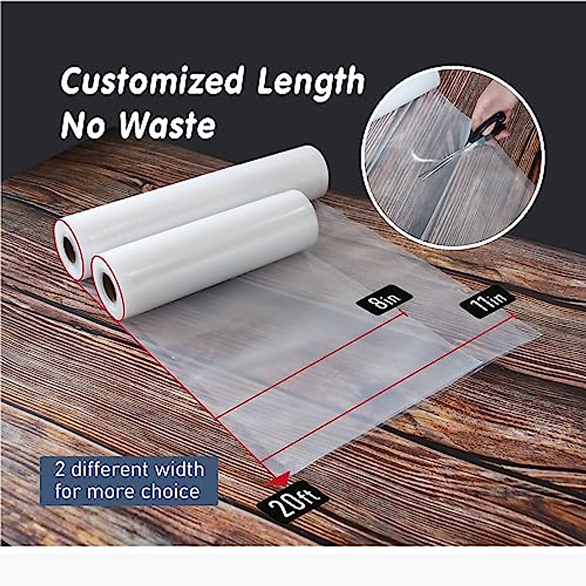 Bbaoo Vacuum Sealer Bags 6 Pack 3 Rolls 11" x 20' and 3 Rolls 8" x 20' for Food Saver, Commercial Grade Bag Rolls, Food Vac Bags for Storage, Seal a Meal, BPA Free, Meal Prep or Sous Vide