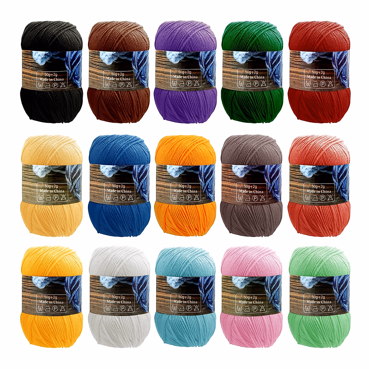 Yinsun 15x50g Acrylic Yarn Skeins 2625 Yards of Soft Yarn for Knitting Crafting Starter Crochet Kit Yarn Bulk for Adult and Kids Craft Projects