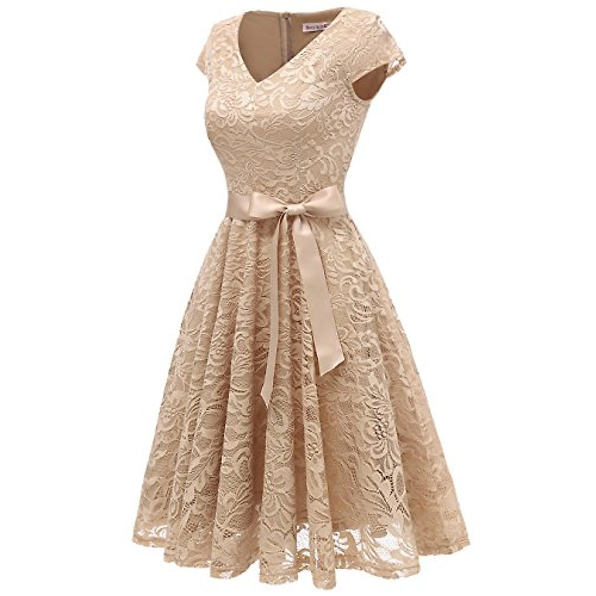 BeryLove Prom Dress for Women Junior Formal Graduation Wedding Guest Dresses with Cap Sleeve for Dresses 06 Champagne M