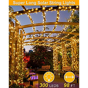 Ollny Solar String Lights Outdoor Waterproof Warm White & Multicolor 2 Pack Each 98Ft 300LED, 11 Modes Super Bright Fairy Lights, Outdoor Christmas Tree Lights for Outside Garden Patio Wedding Party