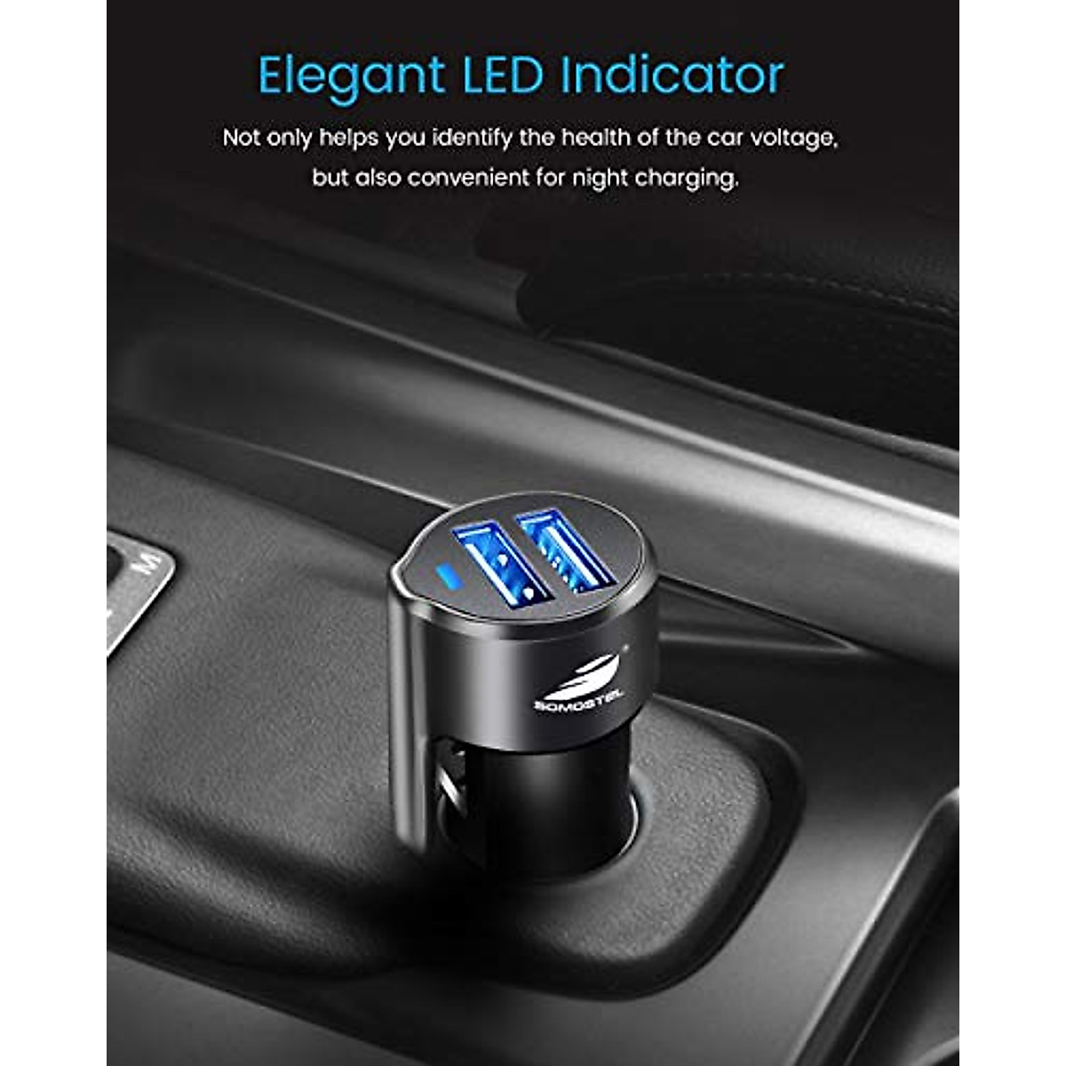 Dual USB Car Charger, SOMOSTEL 3-in-1 Emergency Safety Escape Tool Window Breaker Seat Belt Cutter Compatible for iPhone 11 Pro/Max/X/XR,Samsung Galaxy S10 S9 S8 Plus Note 9,LG,Moto,iPad,Google Pixel