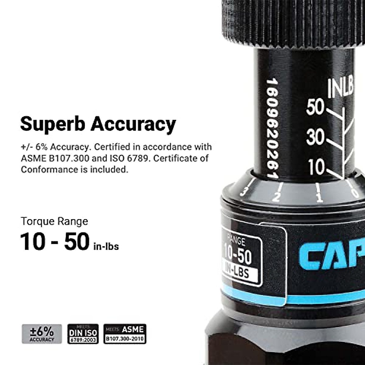 Capri Tools CP21075 Certified Limiting Torque Screwdriver Set, Small, Black, 10-50 in-lbs / Manual