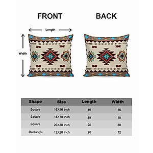 2 Packs Decorative Cotton Throw Pillow Covers, Native Americans in The US Totem Indian Style Geometric 20 x 20 Inch Square Reversible Soft Cushion Case for Couch Bedroom Sofa Living Room Chair Car