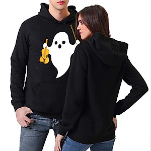 CapsA Halloween Costumes for Couples,Bone Hoodies Skeleton Halloween Costume, Pumpkin Print Sweatshirt Blouse
