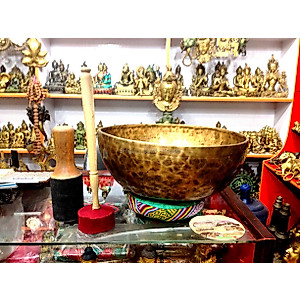 11-Inch Diameter Chakra Master Healing & Meditation Tibetan Singing Bowl including Mallet, Drum Stick and Silk Cushion Handmade in Nepal