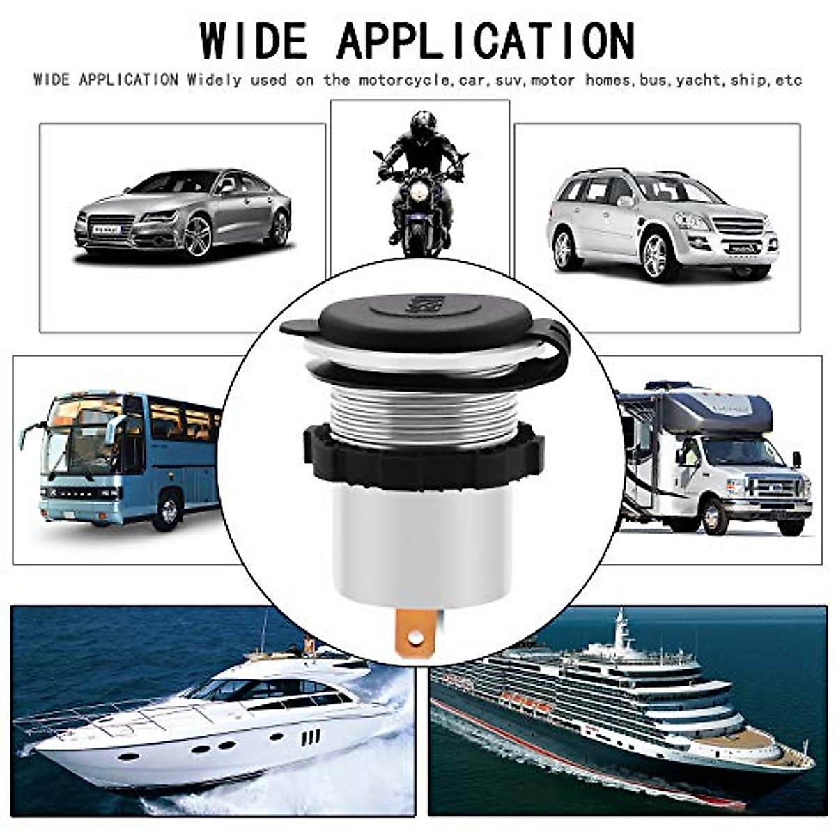 BlueFire Upgraded Aluminum Alloy Fast Charging 3.0 USB Charger Socket IP66 Waterproof Dual USB Power Outlet with QC 3.0 USB Port & 5V 2.4A Port Led Light for Car Boat Marine Rv Motorcycle (Silver)