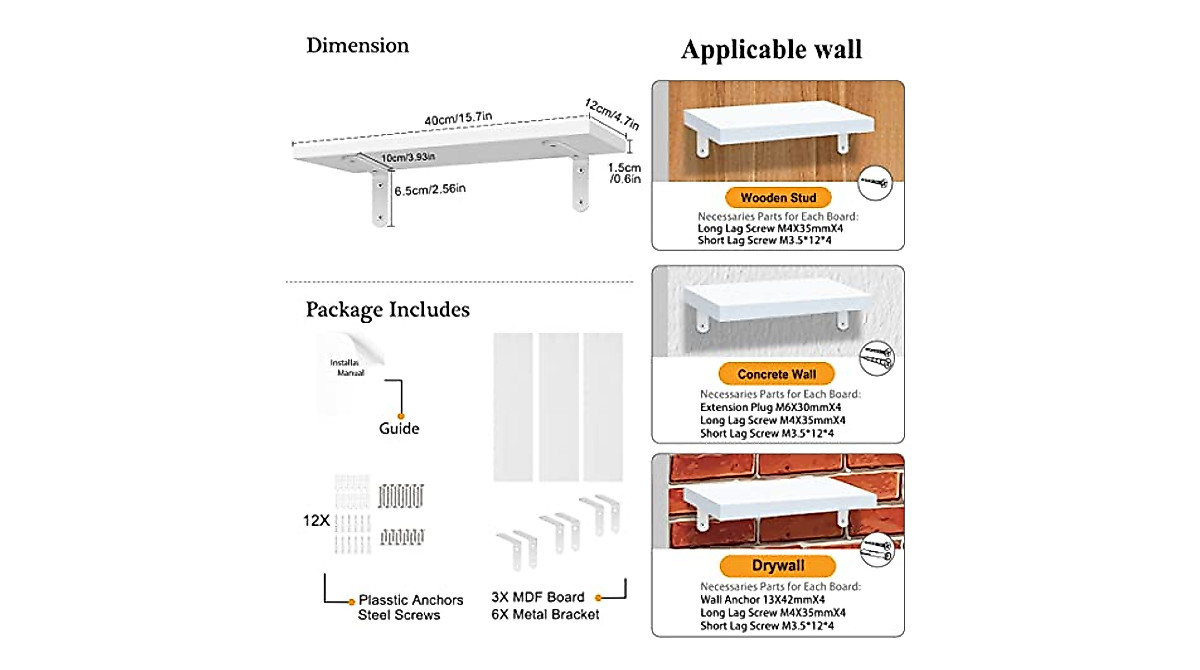 VOGGV Floating Shelves Set of 3 - Modern Wall Storage & Decor