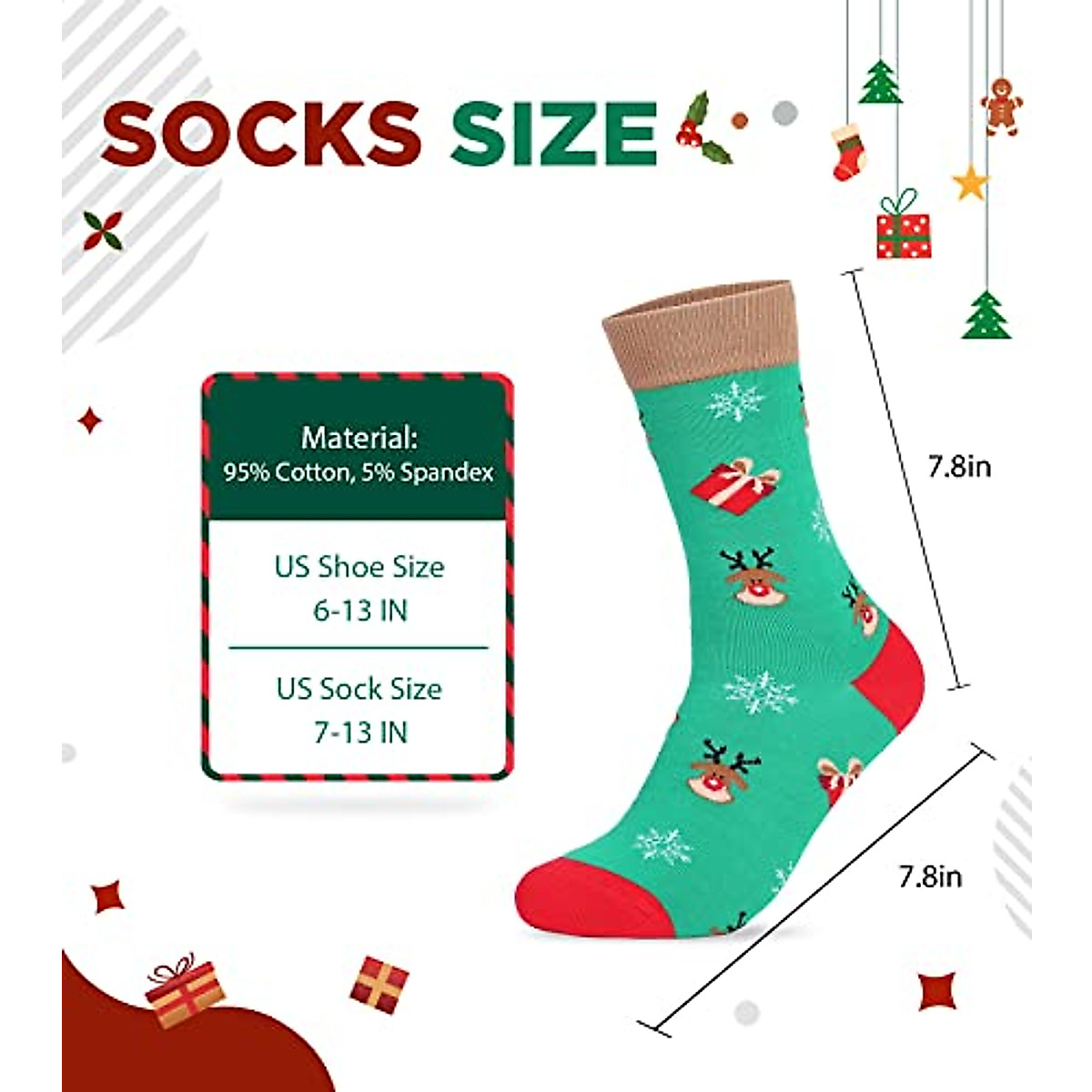 Velivn 6 Pairs Christmas Socks for Men Women Boys Girls, Funny Novelty Unisex Cozy Cotton Crew Socks Set for Xmas Holiday Gifts