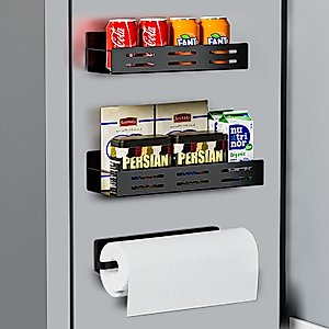 Carwiner 3 Pack Magnetic Spice Rack for Refrigerator with Paper Towel Holder, Magnetic Refrigerator Organizer, Strong Magnetic Fridge Shelf, Rustproof Side Fridge Storage Rack for Kitchen