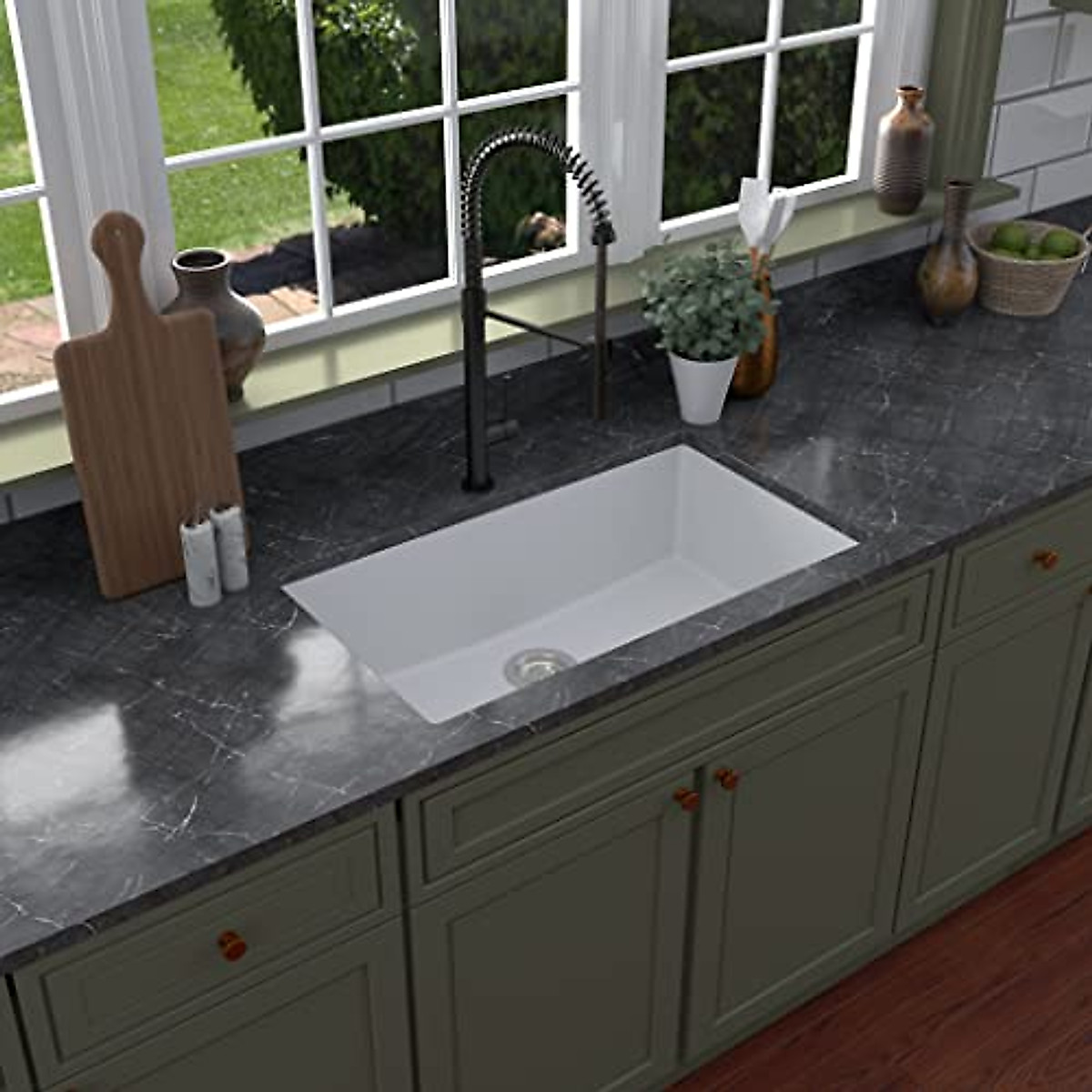 Karran QU-812 Undermount 32.5 in. Large Single Bowl Quartz Kitchen Sink Kit in White