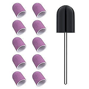 MelodySusie 10 Pcs Nail Sanding Caps Nail Drill Bits 180 Fine Grit for Foot File Callus Remover Manicure Pedicure Nail Polishing Burr Home Salon, Purple (10mm)