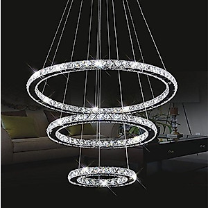 SEFINN FOUR 16288 (11.8" + 19.7" + 27.6") LED Ceiling Fixtures Flush Mount Pendant Lights Crystal Chandeliers 3 Rings