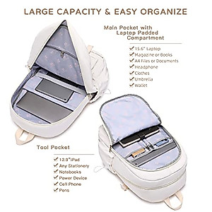 LXYGD Laptop Backpack 15.6 Inch Kids Elementary Middle High School Bag College Backpacks Anti Theft Travel Back Pack Large Bookbags for Teens Girls Women Students (Off-white)