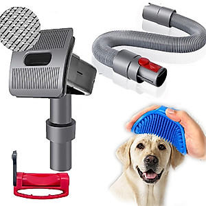Groom Tool Attachments Brush with Trigger Lock & 24in Extension Vacuum Hose,Pet Dog Grooming Brush Compatible with Dyson V7 V8 V10 V11 V12 V15 Vacuum-4Pcs