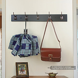 Wall Mounted Coat and Hat Hook Dual Robe Hanger 1" Wide Small Double Prong Hook, 6 Pieces, Black