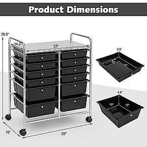 12-Drawer Rolling Storage Craft Cart and Organizer - Rolling Organizer Cart Tools and 4 Universal Casters (Black)
