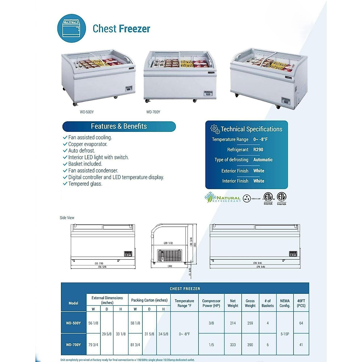 Commercial Display Chest Freezer, ETL NSF Market Grocery Island Merchandiser Showcase, 79" W 16.77 cu. ft. White