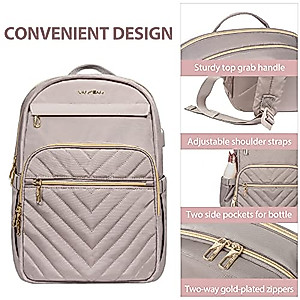 VANKEAN 15.6 Inch Laptop Backpack for Women Work Laptop Bag Fashion with USB Port, Waterproof Backpacks Stylish Travel Bags Casual Daypacks for College, Business, Light Dusty Pink