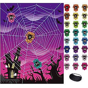 JOYIN 2 PCS Halloween Party Games for Kids Pin The Eyeball on Zombie and Pin The Tail on The Web Party Games in 2 Designs with 2 Posters, Fun Reusable Kids Gift Halloween Party Favors Supplies