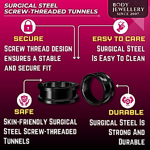 bodyjewellery 1" 1/8 inch 30mm Black Coated Surgical steel Flesh Tunnels Ear Gauge Plugs AICB Ear Stretching 2Pcs