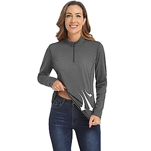 MAGCOMSEN Quarter Zip Women Long Sleeve Sun Shirts UV Protection Collared Golf Shirt Hiking Athletic Tops Dark Grey M