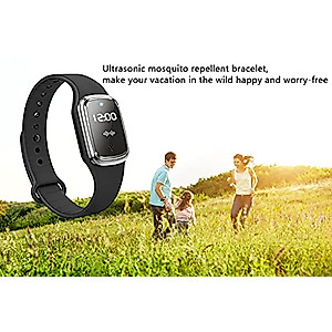 Wskvlcg Ultrasonic Mosquito Repellent Bracelet Watch with Clock Function, USB Rechargeable Anti Mosquito Repeller Wristband Suitable for Adults and Kids Mosquito Insect Repellent Band (2 Pack,Black)