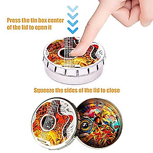 THIVENNY Guitar Picks 12 Medium Pack with Leather Picks Holder and Tin Box,Unique Artistic Celluloid Guitar Pick for Bass Electric Guitar Acoustic Guitar Lovers Gift (Mix-6) (1002-1)