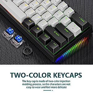 60% Wireless Mechanical Keyboard 61 Keys Mini Gaming Keyboard with Blue Switches for Computer Portable Light up Keyboard Desk Gaming Accessories Cool Stuff Gifts for Teenage Boys Men Women (White)
