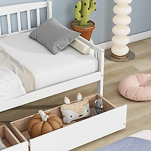Twin Size Daybed Frame with Storage Drawers,Wood Day Bed Frame Twin Size,Daybed with Storage for Bedroom,Living Room,Kids Room, White