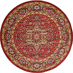 Unique Loom Sahand Collection Traditional Geometric Classic Red Round Rug (8' 0 x 8' 0)