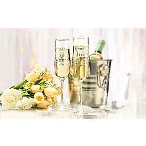 ROXBURGH 10th Wedding Anniversary Champagne Flutes Gifts Set of 2, 10th Anniversary Decorations 7 OZ Crystal Champagne Glasses, Wedding Gifts, Couples, Parents Anniversary