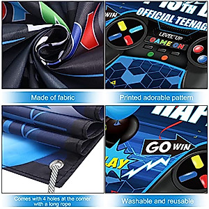 Happy 13th Birthday Video Game Backdrop Banner, Level 13 Up Birthday Background with Game Controller Print Gaming Theme for Photography, Photo Props, Video Game Party Wall Decoration (Blue)