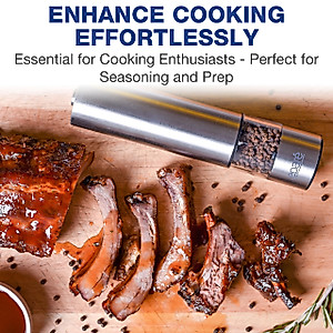 Electric Salt and Pepper Grinder Mill - Battery Operated Ceramic Burr Pepper Grinder Refillable - Automatic Stainless Steel Salt and Pepper Grinders - Pepper Mill Grinder With LED Light by Eparé