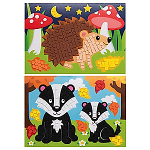 Baker Ross AX209 Woodland Animal Mosaic Kits for Kids - Pack of 4, Peel and Stick Crafting Activities This Christmas Festive Season