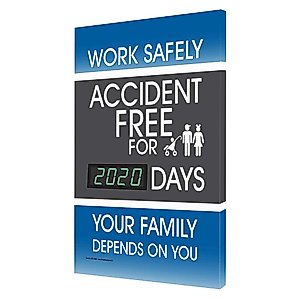 ComplianceSigns.com Work Safely Accident Free for__ Days Digital Safety Scoreboard, 28x20 inch Aluminum