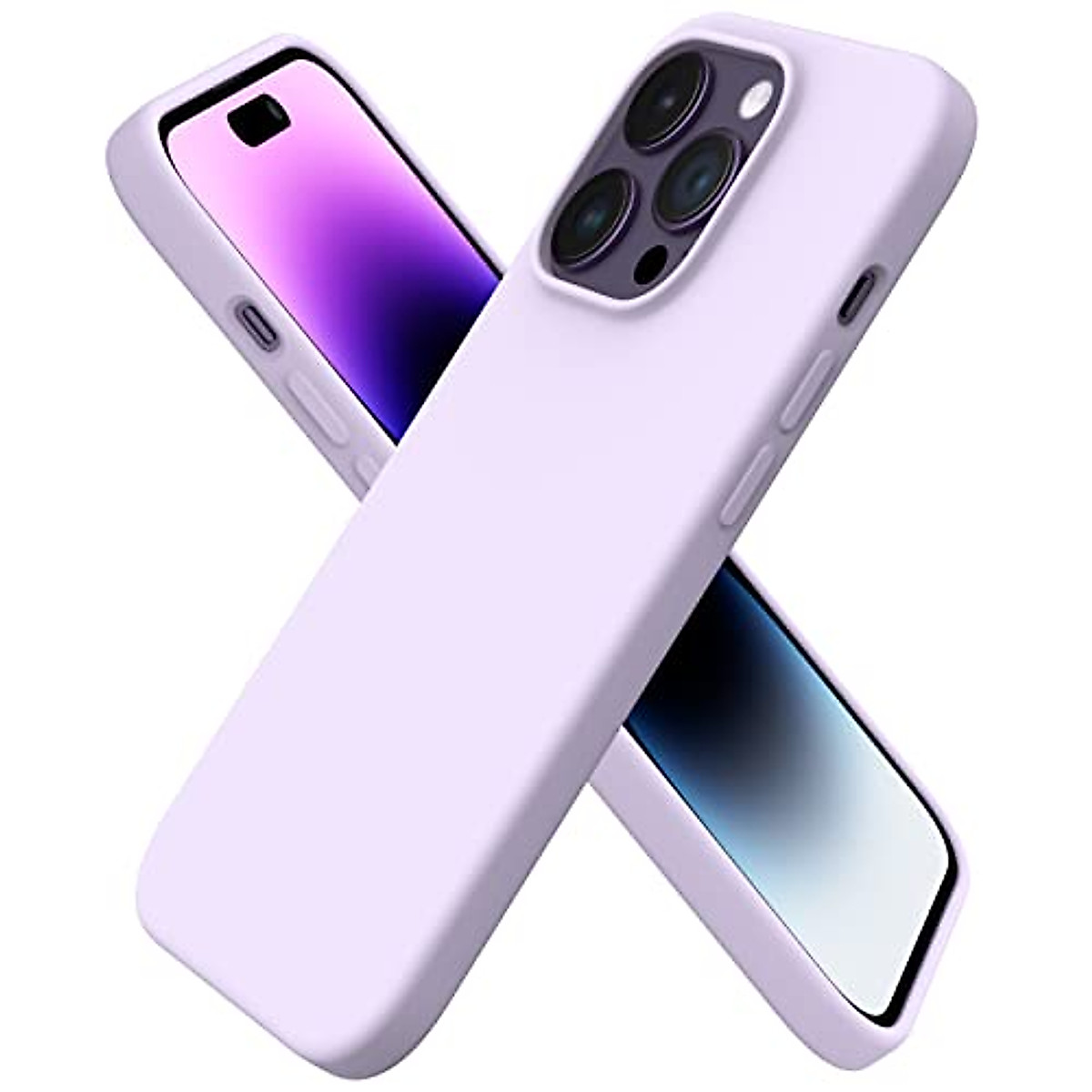 ORNARTO Compatible with iPhone 14 Pro Case 6.1, Slim Liquid Silicone 3 Layers Full Covered Soft Gel Rubber Phone Case Protective Cover with Microfiber Lining 6.1 inch-Pastel Lilac